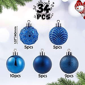 34ct Navy Blue Mini Christmas Ball Ornaments Shatterproof Plastic Christmas Tree Decorations for Xmas Party Home Office Holiday Halloween Decor -Small Size (1.57"/ 40mm)