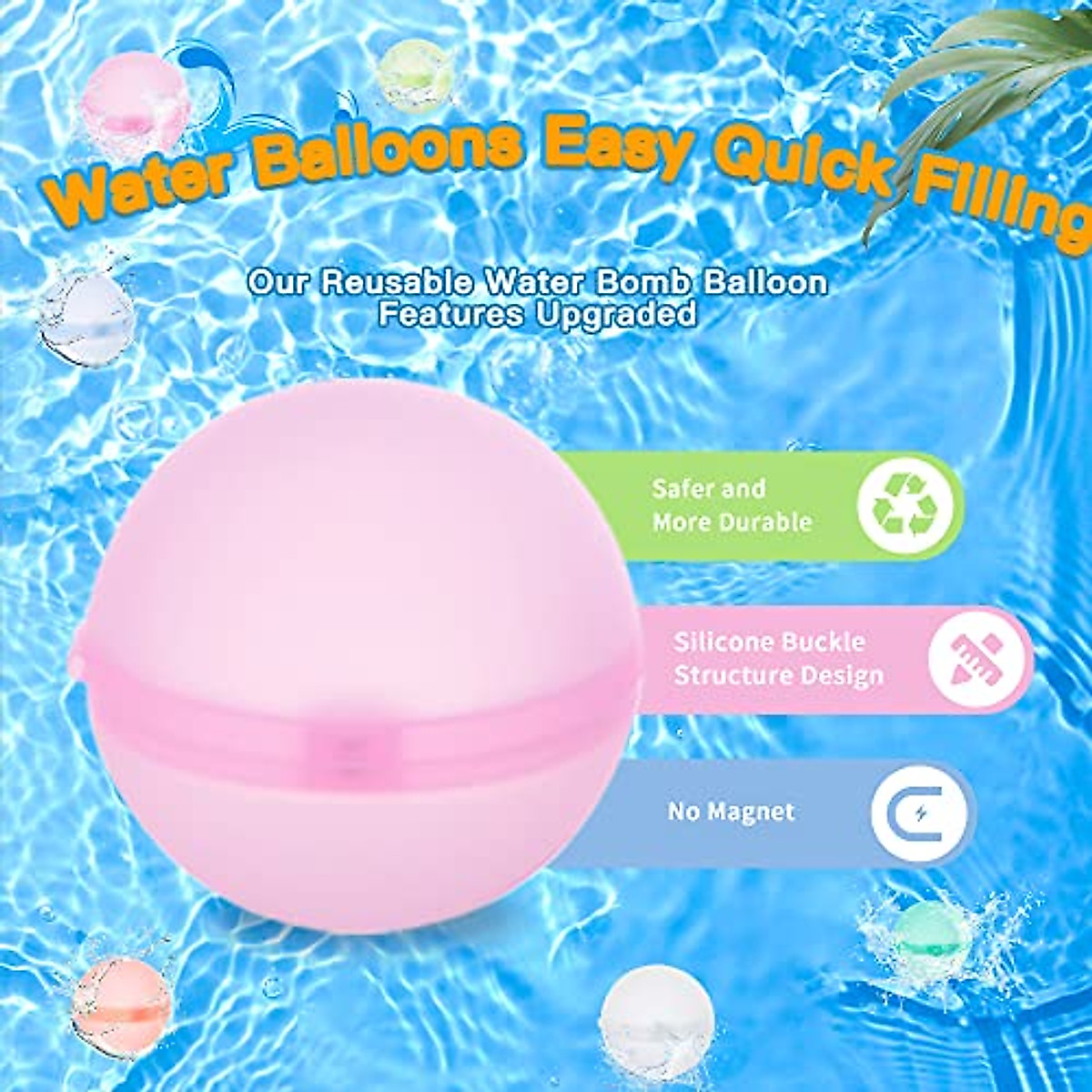 MUSMU 6 Pack Reusable Water Bomb balloons,Summer Water Toy for Boys and Girls, Pool Beach Toys for Kids,Outdoor Activities Water Games Toys Sealing Water Splash Ball for Fun