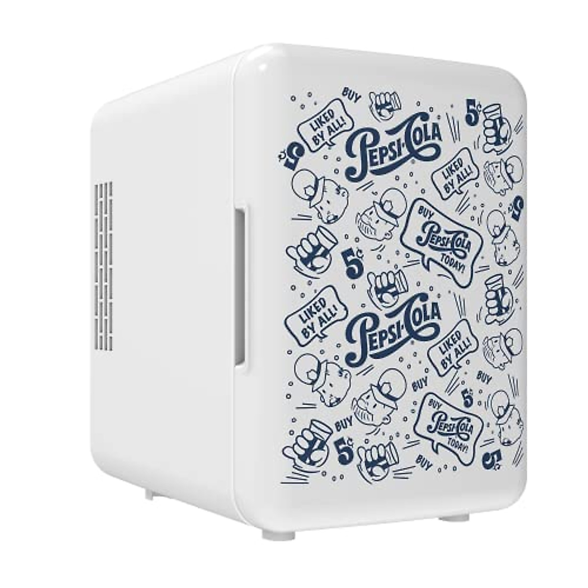 CURTIS MIS150PEP Pepsi Cola Retro, Mini Portable Compact Personal Fridge Cooler, 4 Liter Capacity Chills Six 12 oz Cans, 100% Freon-Free & Eco Friendly, 6, Blue/White