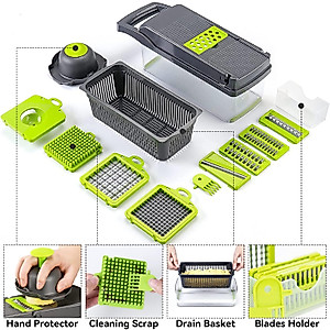 Badelite Multi-Function Vegetable Chopper Onion Micer Chopper 12 in 1 Pro Veggie Slicer Dicer Cutter with Container for Potatoes, Tomatoes, Zucchini, Garlic, Eggs, Cucumbers