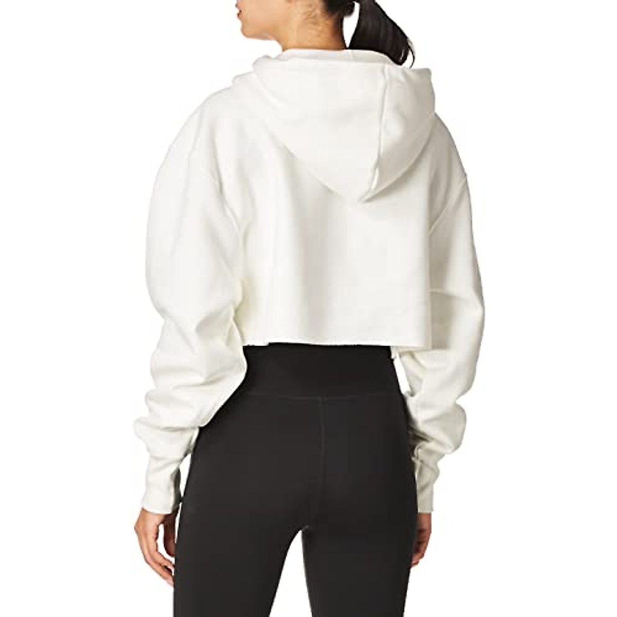 Champion womens Reverse Weave Cropped Cut-off Hoodie, Left Chest C Hooded Sweatshirt, White-549302, Medium US