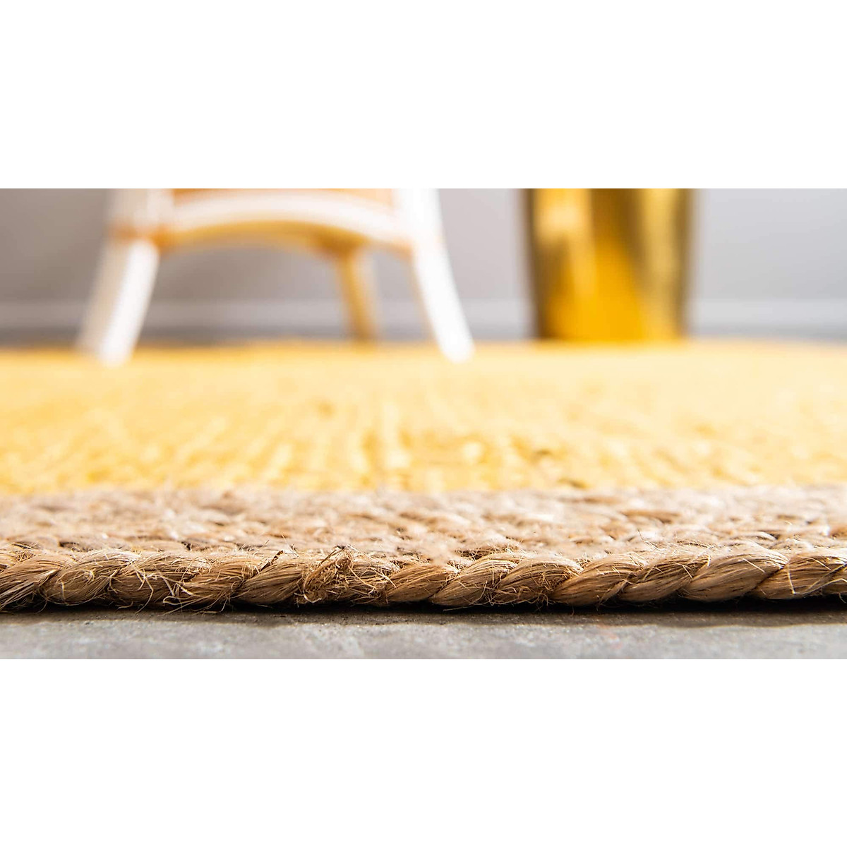 Unique Loom Braided Jute Collection Classic Quality Made Natural Hand Woven with Solid Color Detail, Area Rug, Rectangular 4' 0" x 6' 0"