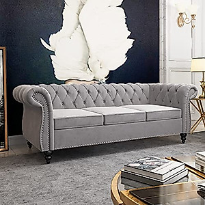 NOSGA Large Sofa, Modern 3 Seater Couch Furniture, Three-seat Sofa Classic Tufted Chesterfield Settee Sofa Tufted Back for Living Room