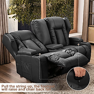 BINGTOO Home Theater Seating 67” RV Recliner Double Recliner Loveseat Manual Recliner Leather Recliner Loveseat Reclining Sofa with Console Slate, Cup Holder, Side Pocket