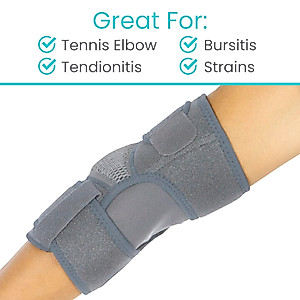 Vive Elbow Brace - Tennis Compression Sleeve - Wrap for Golfers, Bursitis, Left or Right Arm - Tendonitis Support Strap for Golf, Men and Women - Epicondylitis and Sports Recovery (Gray, Standard)