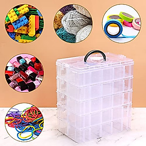 QUEFE 5-Tier Stackable Storage Container Box with 50 Compartments, Plastic Organizer Box for Arts and Crafts, Toy, Fuse Beads, Washi Tapes