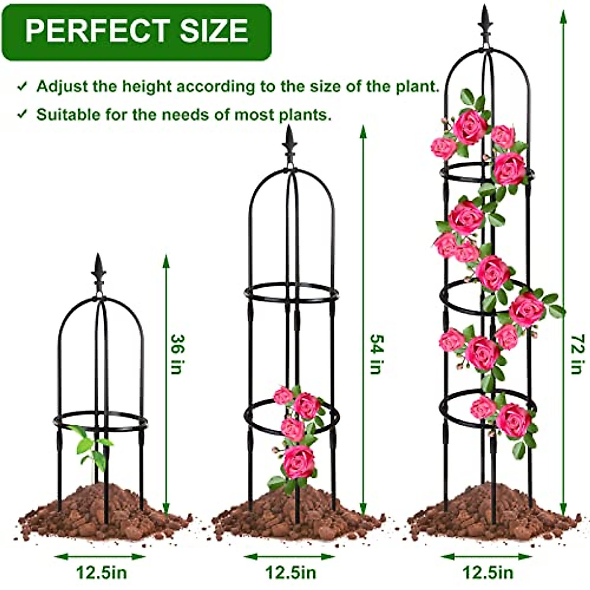 Obelisk Garden Trellis for Climbing Plants, 6 ft Adjustable Heavy Duty Rustproof Thicken Metal Plant Support, Tower Trellis for Climbing Plants Outdoor Indoor Potted Vines, Rose, Flowers(4.16 lbs)