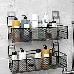 Angoily Laundry Metal Wire and Toiletries Storage Hanging Shelf Caddy Organizer Shelves Drilling Office Basket Room Kitchen Floating Conditioner Shampoo Home Mesh No Shower Bedroom Wall