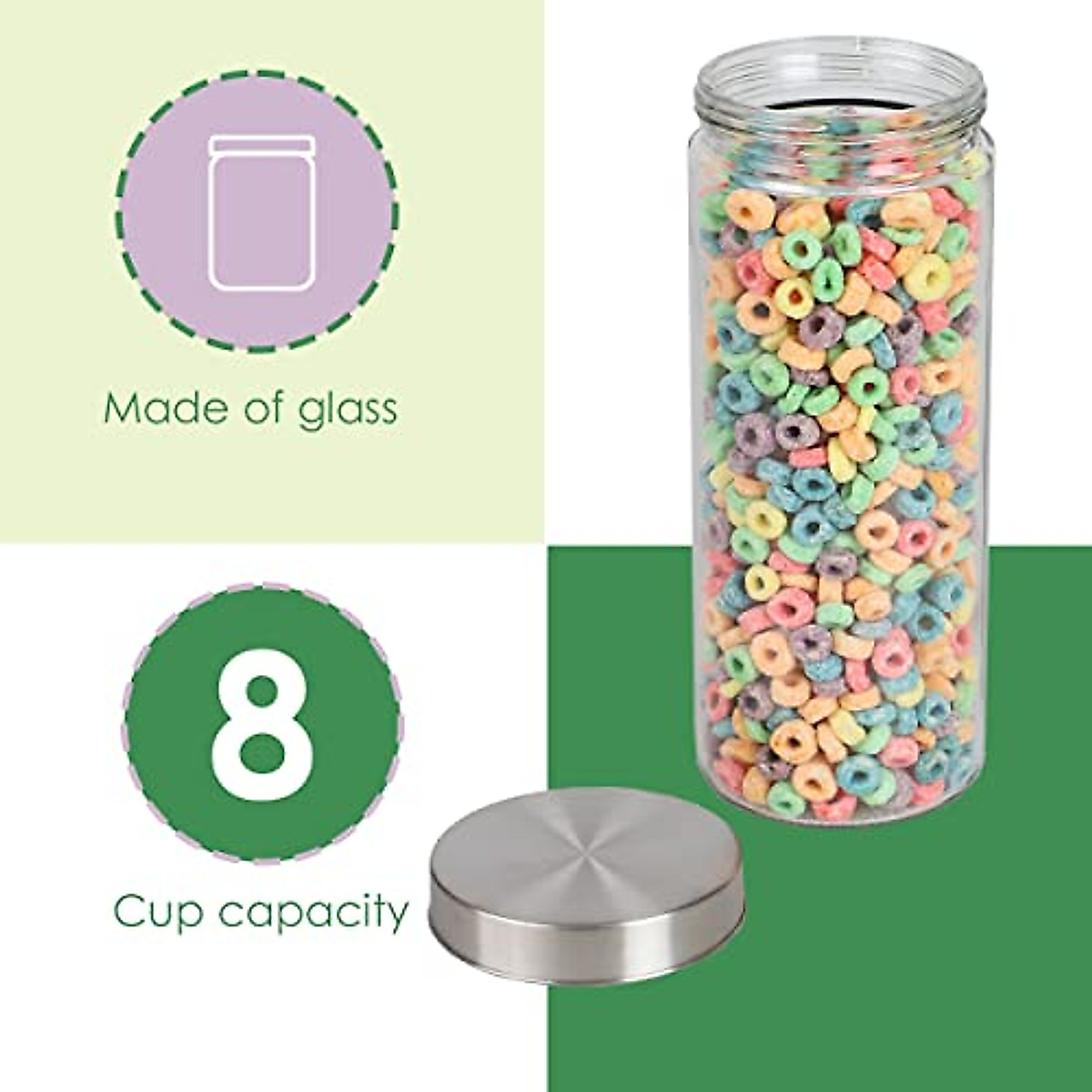 Home Basics Tall Glass Canister with Lid (Clear) | Glass Food Storage Canister for Dry Pasta, Flour, Trail Mix, and Candy | Kitchen Glass Containers