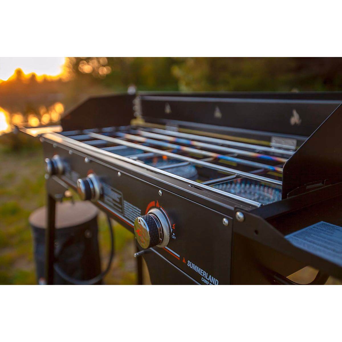 Outland Portable Camping Stove - 3 Zone Propane Gas Burner Controller With Auto Ignition - 2 Folding Cook Stations - Adjustable Leg - Traveling Camp Stove Great for Backyard, Picnicking, RV, Hunting