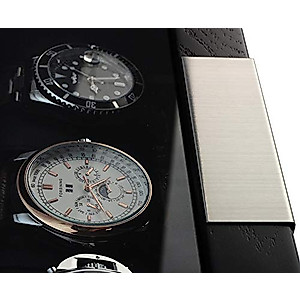 TIMELYBUYS 10 Piece Personalized Black Wood Watch Display Case Storage Organizer Box with Stainless Steel Accents