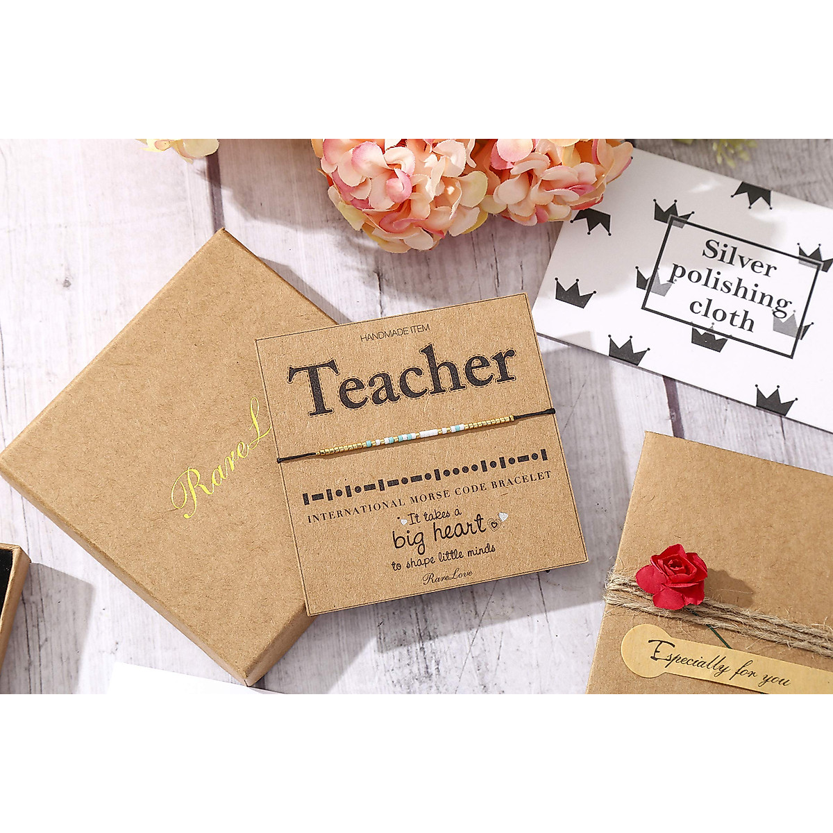 RareLove Teacher Gifts Morse Code Beaded Bracelet Appreciation Gift for Women Waterproof Secret Message Birthday Gifts for Teachers from Student Gold Blue White Tiny Pony Seed Beads Black String