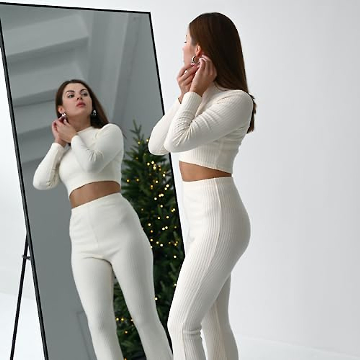 NISHCON Modern Black Full Length Mirror, 64"x21" Rectangular Floor Mirror with Stand, Wall-Mounted or Freestanding, Perfect for Living Room, Bedroom, Entryway