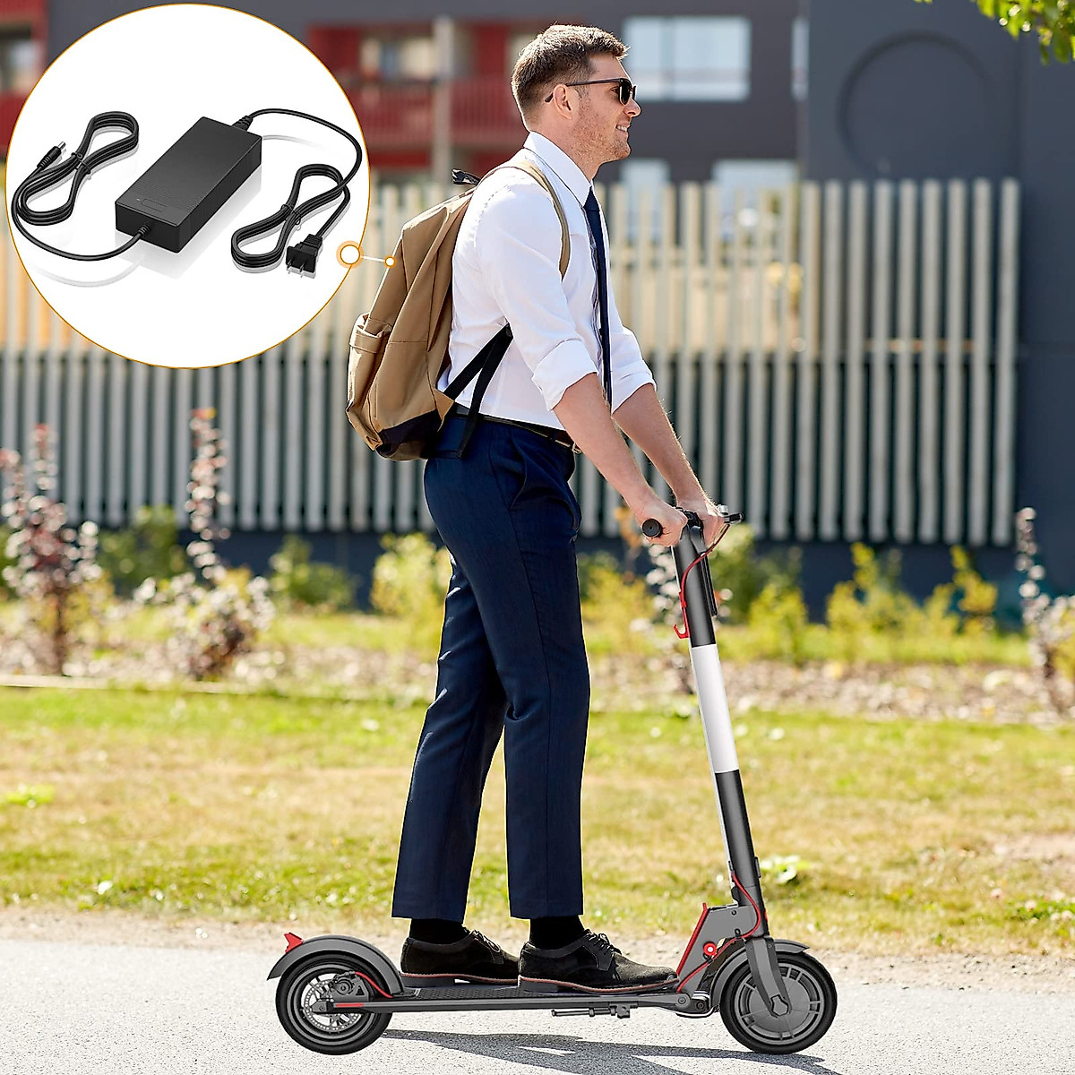 SoulBay 42V Electric Scooter Charger for Hover-1 Gotrax Scooters 36V Lithium Battery Bike E-Bike, AC 100-240V to DC 42V 2A Battery Charger Replacement, 1 Prong 5.5mm Round Tip