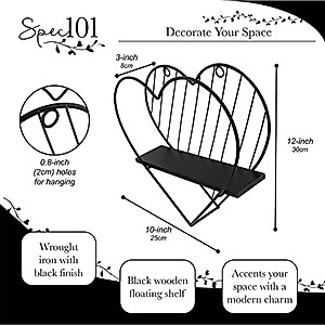 Spec101 Metal Floating Shelf - Decorative Heart Design Hanging Shelf Wall Decor for Food, Collectibles, or Decoration