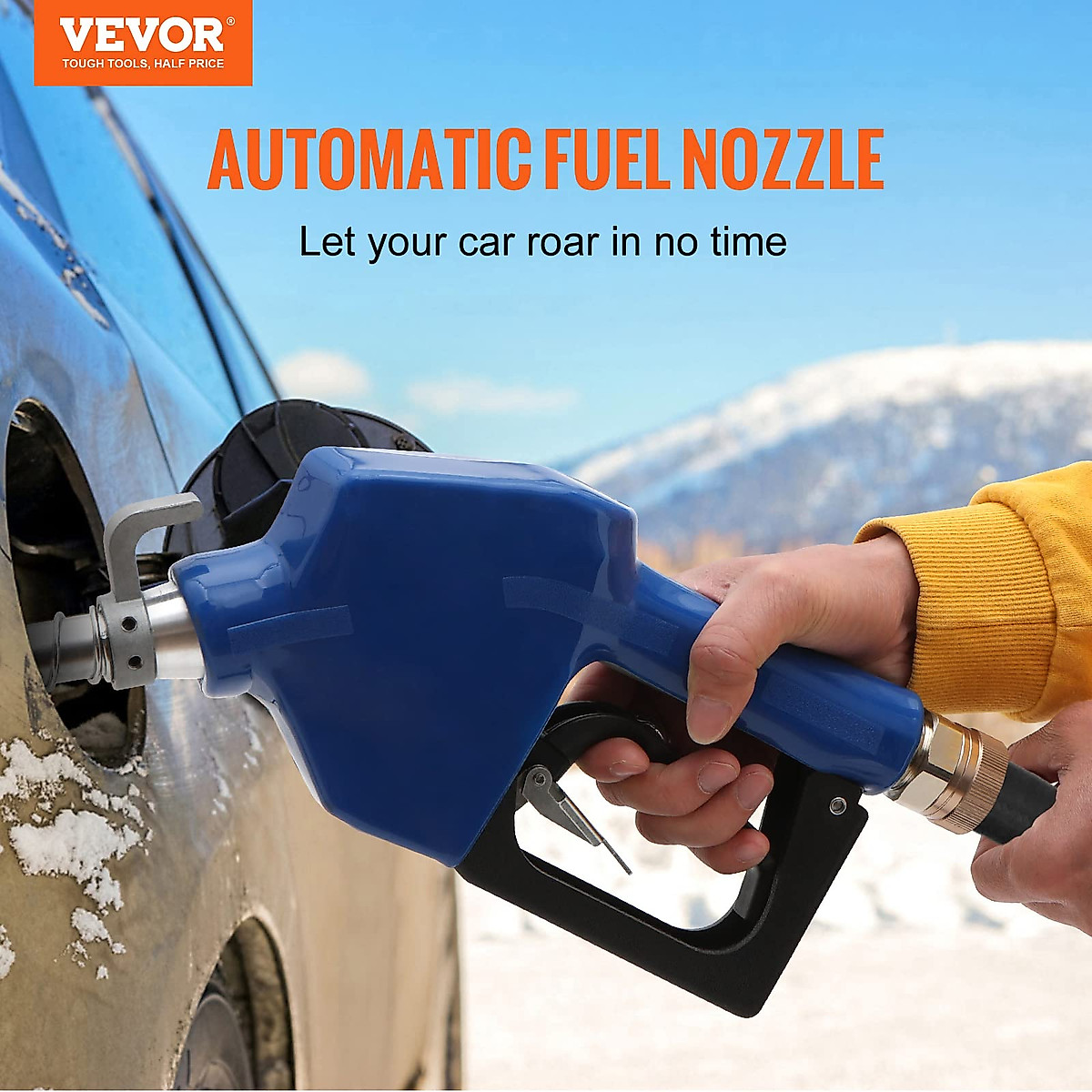 VEVOR Automatic Fuel Nozzle, 3/4' NPT Inlet Thread & 13/16' Spout, 11 GPM Max Flow Rate, Auto Shut Off, Aluminum & PVC Gas Pump Handle with 360° Swivel for Gasoline Diesel Kerosene Biodiesel, Blue,