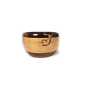 PrimeArt Steam beech Crafted Wooden Yarn Ball Storage Bowl with Spiral Yarn Dispenser & Decorative Rings Knitting Crochet Accessories 7X4