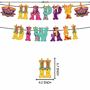 KYMY Happy Diwali Hanging Banner, Deepavali Rangoli Themed Hanging Pennants Wall Sign, Indian Festival of Lights Paper Cards Banner for India Festival Diwali Party Decorations