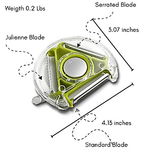 Apple Peeler “3 in 1” Multi-Functional Blades with a Button to Easy Switch | Non Slip Handle | Stainless Steel Kitchen Peeler for Fruits & Vegetables