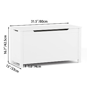 Mancofy Kids Wooden Toy Box Storage, Wooden Toy Chest/Bench for Girls Boys, Wooden Storage Organizer with Safety Hinged Lid for Ages 3+, Children's Furniture (White)