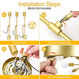 Soilsiu Modern Sputnik Chandelier, 6-Light Mid Century Semi Flush Mount Ceiling Light Fixture for Bedroom, Dining Room, Living Room, Kitchen, Office (Gold, W:16.5",H:8")