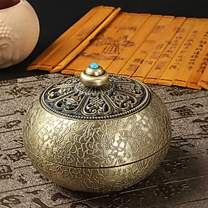 Incense Burner Holder Alloy Censer Burner with Hollow Cover Buddha Metal Incense Stick Holder Windproof Sandalwood Charcoal Stove Church Censer Ash Catcher for Home Office Tea House Yoga Studio Decor
