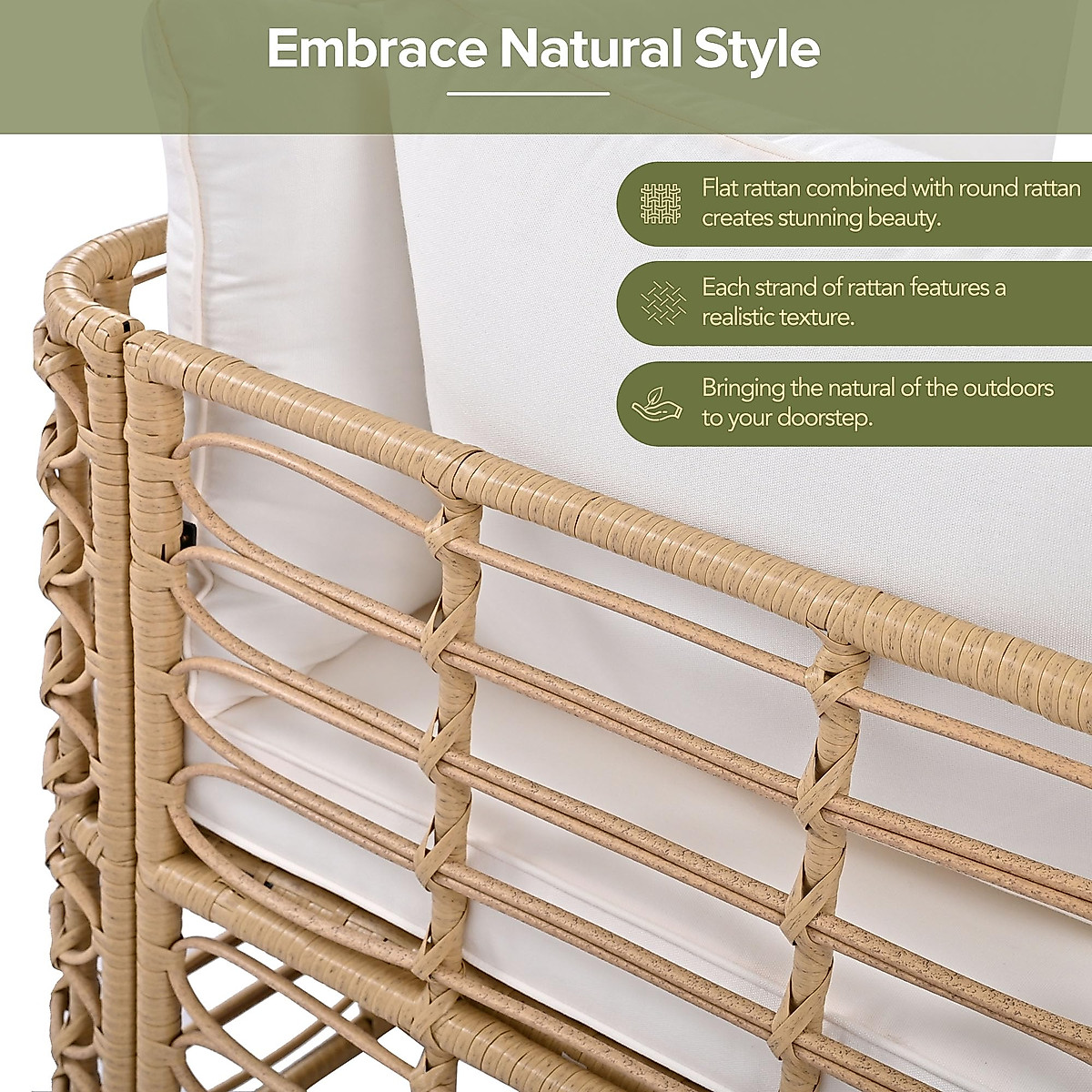 7 Pieces Outdoor Patio Furniture Sectional Sofa Set with Coffee Table, All-Weather Rattan Conversation Set with Thick Cushions and Pillows for Garden Backyard Balcony, Freely Combined (Beige-7S)