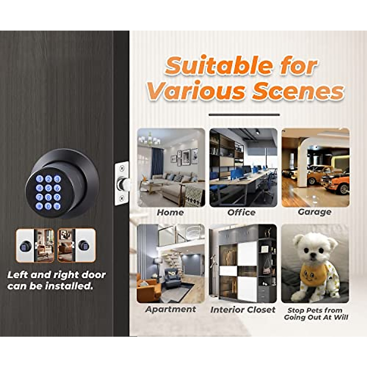 Keypad Door Knob Lock, Keyless Entry Door Lock with Anti-Slip Handle, Auto Lock, Waterproof Electronic Black Door Knob, Safe and Easy Installation for Home, Office, Hotel and Garage