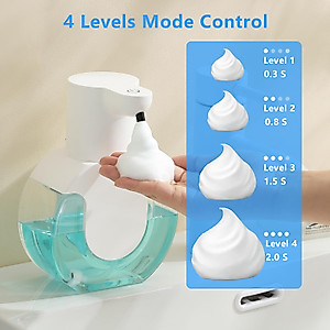 Automatic Foaming Soap Dispenser - 4 Gear Foaming Adjustable, Wall Mounted Sticker Available - 13.5oz/400ML Touchless Hand & Dish Soap Dispenser for Bathroom Kitchen White