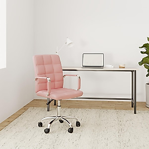 MFD LIVING High Back Desk Chair, Modern PU Leather Home Office Task Chair with Arms, Adjustable Swivel Computer Executive Chair with Wheels (Pink)