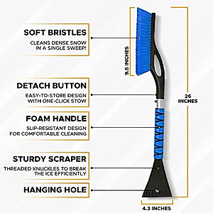 EcoNour 27" Car Snow Brush and Ice Scrapers for Car Windshield (2 Pack) | Scratch Free Bristle Head Snow Brush & Tough Window Snow Scraper with Aluminium Body | Snow Removal Winter Car Accessories