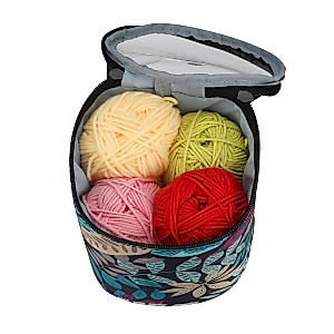 Mdoker mini yarn storage small size yarn bag for crocheting with holes,empty round knitting tote bags protable yarn holder,perfect for travel,beginner & crocheter(Blue Leaves)