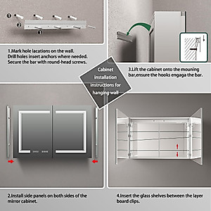 Benime 48×32 Inch Lighted Mirror Medicine Cabinet, Bathroom Wall Cabinet with Defogger, Dimmer, 3 Light Colors, Clock, Room Temp Display, Outlets, USBs, Recessed/Surface Vanity Mirror