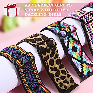 6 Packs Nylon Stretchy Bands Compatible with Apple Watch Bands 42mm 44mm 45mm for Women Girls, Adjustable Braided Solo Loop Sport Bands for iWatch Series 7 6 SE 5 4 3 2 1 Leopard Aztec Boho RedPink