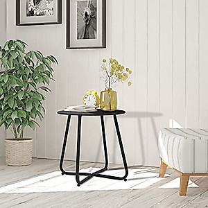juserox Outdoor Table Small Patio Side Table, Round Metal Side Table, Weatherproof, Portable, Outdoor End Table for Garden, Balcony, Yard (Black)