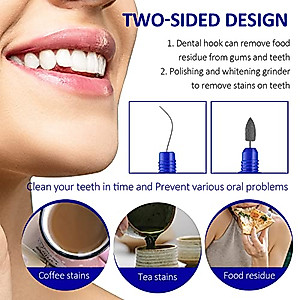 Portable Travel Toothpick Dental Tool, Stainless Steel Toothpick and Emery Stain Eraser, Metal Toothpick, Teeth Cleaning Plaque Remover Stain Remover with Chain (2)