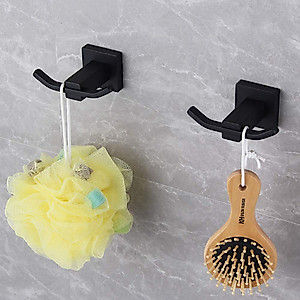 GERZWY Bathroom Matte Black Coat Hook SUS 304 Stainless Steel Double Towel/Robe Clothes Hook for Bath Kitchen Contemporary Hotel Style Wall Mounted 2 Pack EG1508-BK