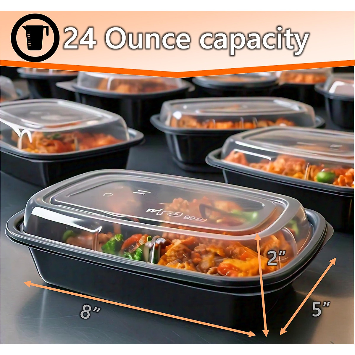 Mr Miracle Meal Prep Containers with Lids - 50 Pack, 24 Oz Take Out Containers With Lids - Leakproof, Microwave & Freezer Safe Disposable Food Containers for Meal Planning & Storage