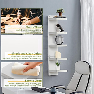 Defined Deco 5 Tier Wall Shelves White-Vertical Column Shelf Floating Storage Home Display-Lack Wall Shelf Unit,Organizer Tall Tower Design Utility Shelving for Home, Bedroom,Living Room,Office Decor