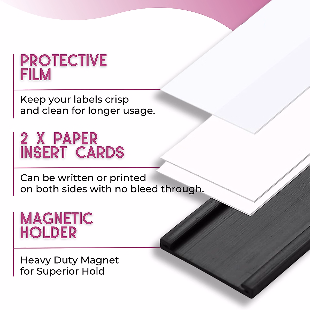 Availey 40 Pack Magnetic 'C' Channel Label Holders for Metal Racks and Shelves with Protective Films and Replacement Strips 4" x 1.6"