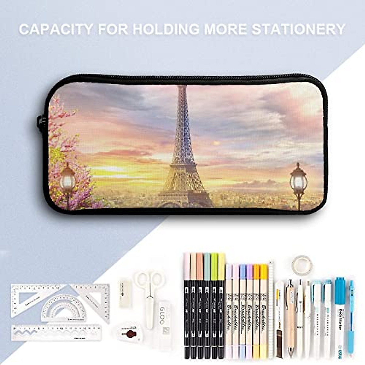 Paris Eiffel Tower Art 3 Pcs Backpack Set Portable Lunch Bag Pencil Pouch for Office