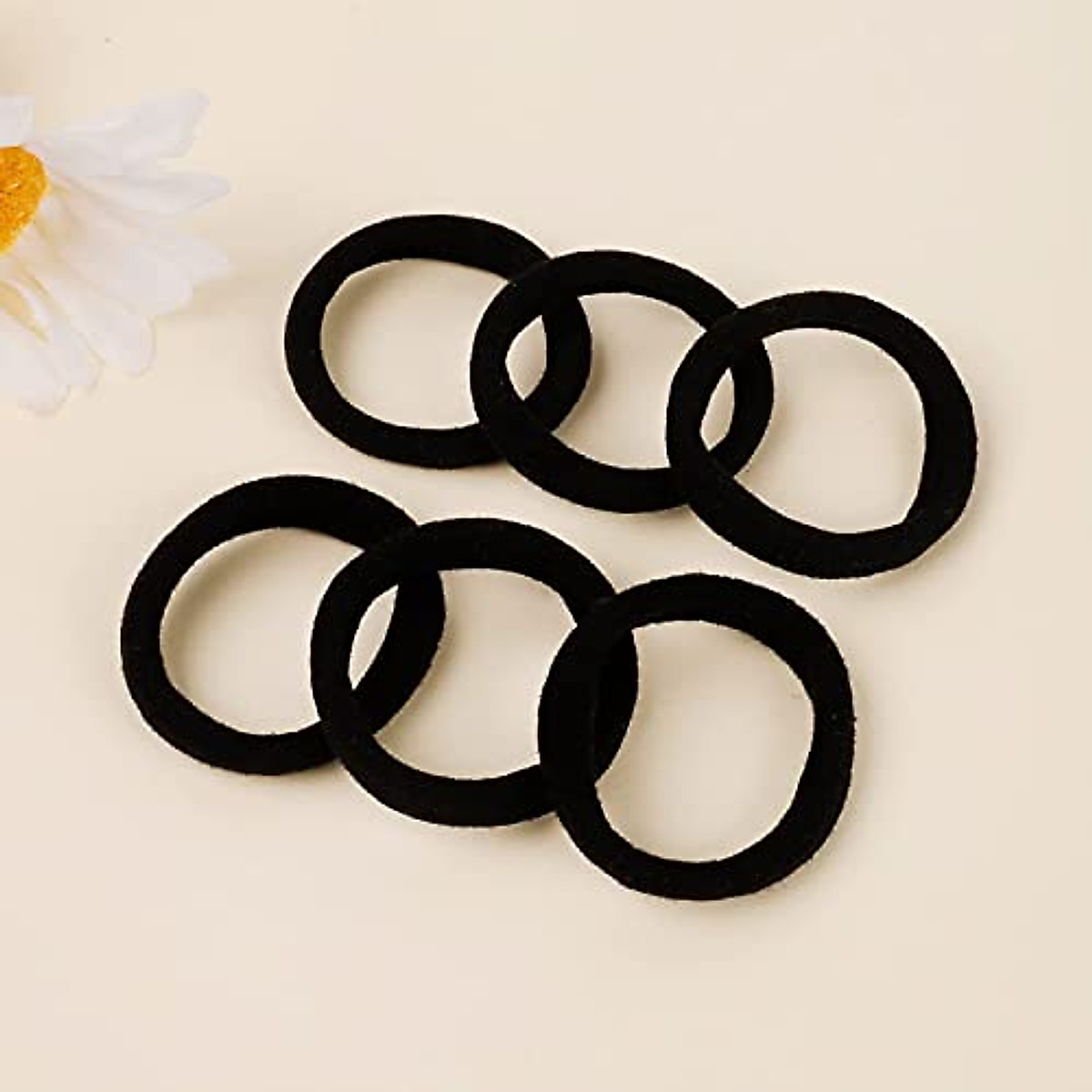 Hair Ties - Thick Seamless Cotton Hair Bands for Women Ponytail Holders Hair Ties for Thick Hair No Crease Damage (100&Black)