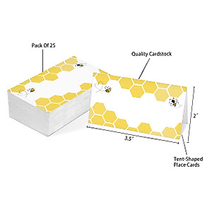 Table Place Card, Bumble Bee Themed Tent Style Cards, Pack of 25 Half-Fold Reception Place Cards, Perfect for Baby Showers, Party, Birthday and Special Events A34