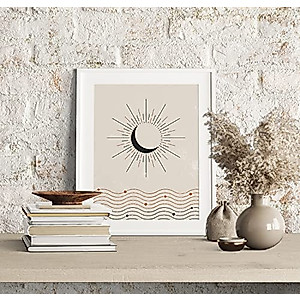 Sun Moon Rainbow Line Art, Boho Minimalist Decor, Mid Century Modern Decor, Bedroom, Living, Laundry Room Prints, Set of 3 Wall Art, 11x14inch Unframed