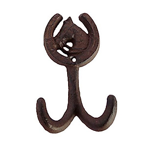 Rustic Heavy Duty Cast Iron Horse Shoe Wall Hooks, Set of 2, 5 Inch