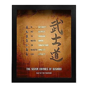 Seven Virtues Of Bushido - Inspirational Quotes Wall Art, Motivational Wall Decorations, Perfect Aged Parchment Print For Home, Dojo, Gym Decor, Office Wall Decor. Timeless Virtues. Unframed-8 x 10"