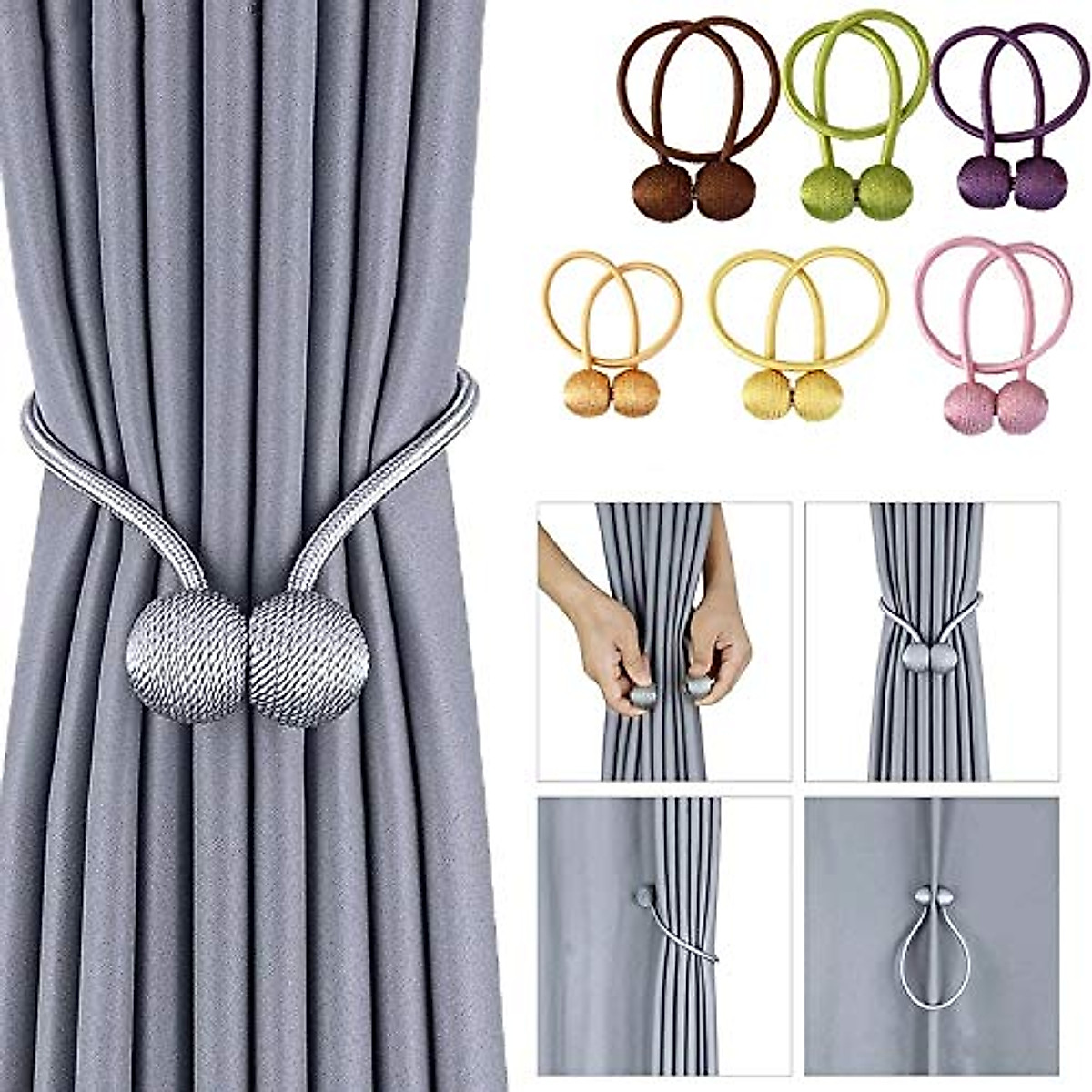 JJZXD 1Pc Magnetic Curtain Tieback Buckle Strap Holdbacks Magnet Clip for Curtain Rod Tie Backs Hanging Belts Rope Accessoires (Color : B)