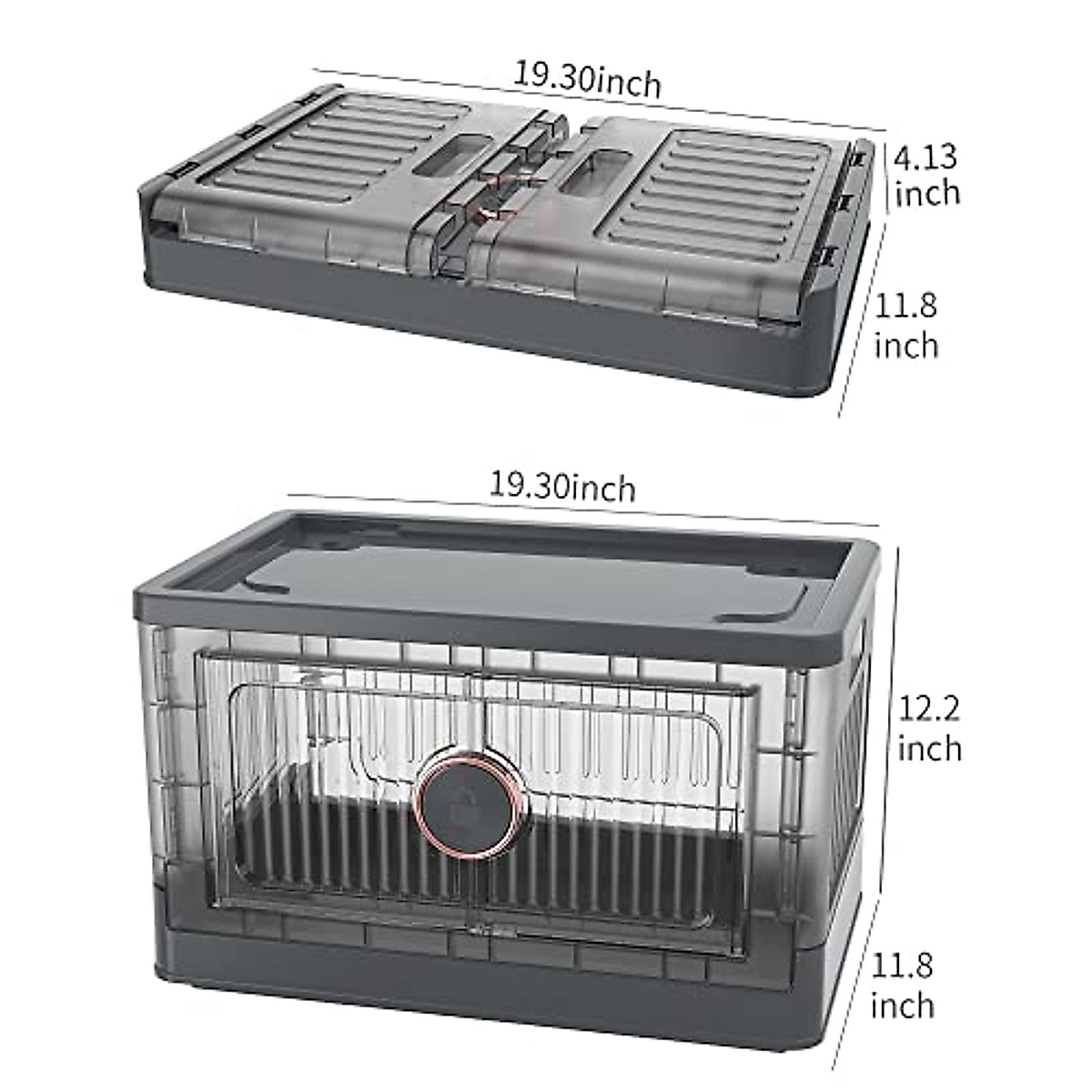 richang Closet Organizers and Storage Shelves, Trunk Organizer, Dorm Room Essentials,Folding Box, Stackable Toy Bins with Door and Wheels, Rotate-to-lock, 3-Pack,35L,Grey