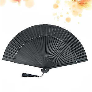 1pc Folding Large Fan: Wedding Fashion Tassel Chinese Fan, Men Picnic, Retro Style Handmade Outdoor Bone Fabric Tassels Foldable Handheld Part, Summer Dance Party Women Bag Fans fan ( Color : Black ,