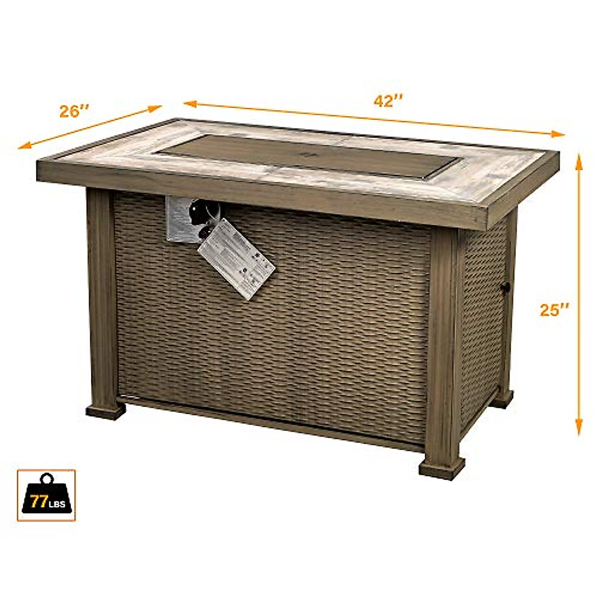 Summerville Propane Gas Fire Fit, 42 inch Outdoor Fire Pits Smokeless 50,000 BTU Auto-Ignition Fire Table with Lava Stone for Patio,Garden,Backyard, Grey Brush